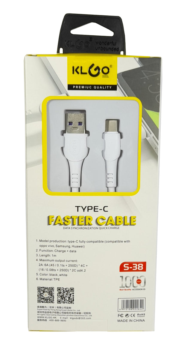 USB CABLE 1M FAST CHARGE TYPE C 6A KLGO S-38 – SA BuyAll